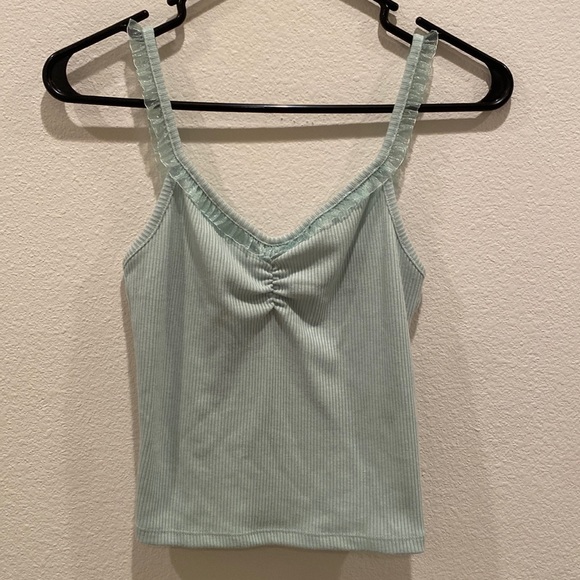 Tops | Sage Green Ruched Cami W Organza Ruffle Line Edge Alsoavailable ...